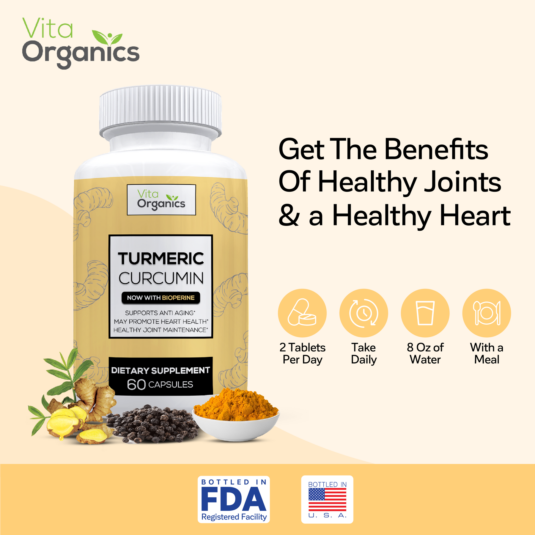 Vita Organics Premium Strength Turmeric Curcumin (With BioPerine)