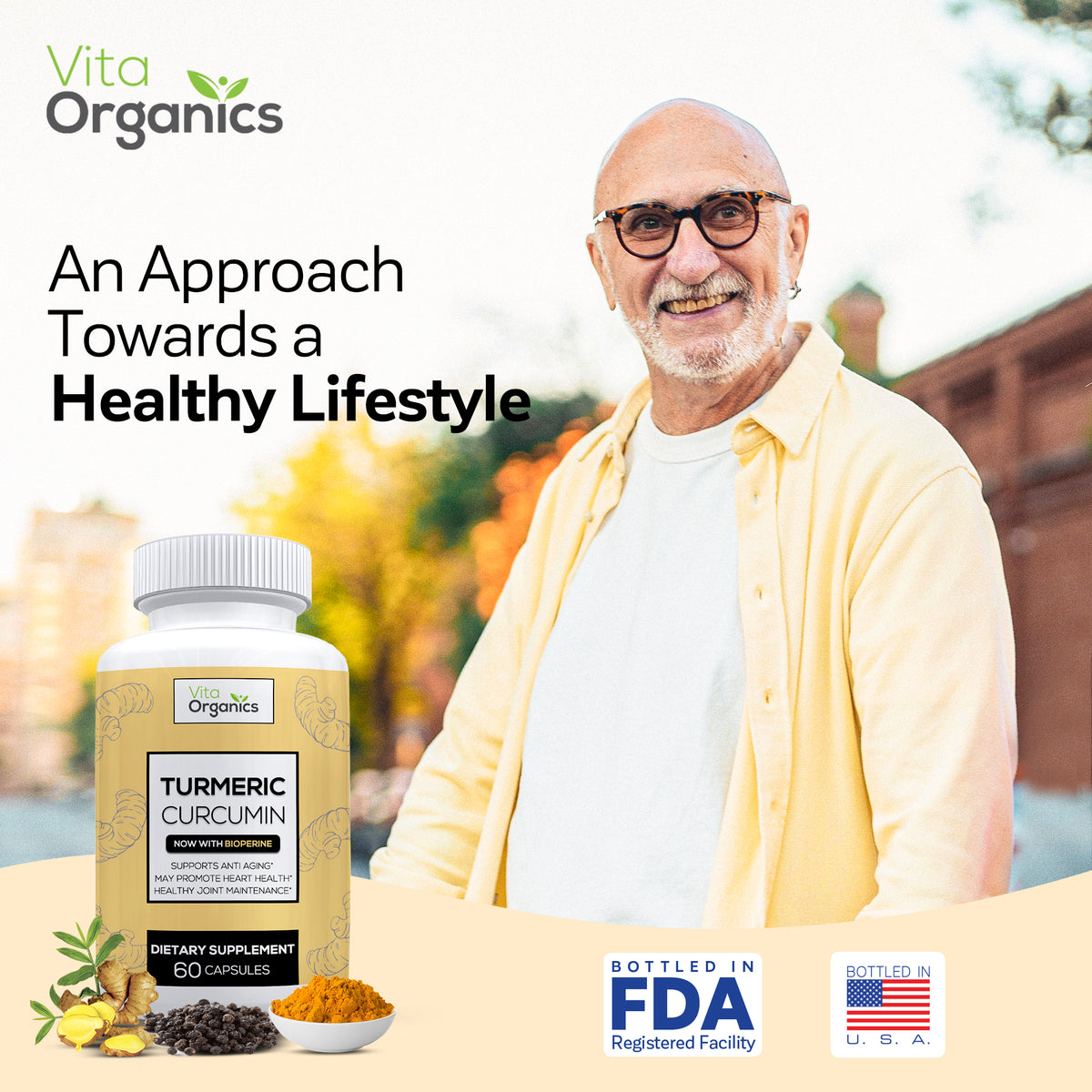 Vita Organics Premium Strength Turmeric Curcumin (With BioPerine)